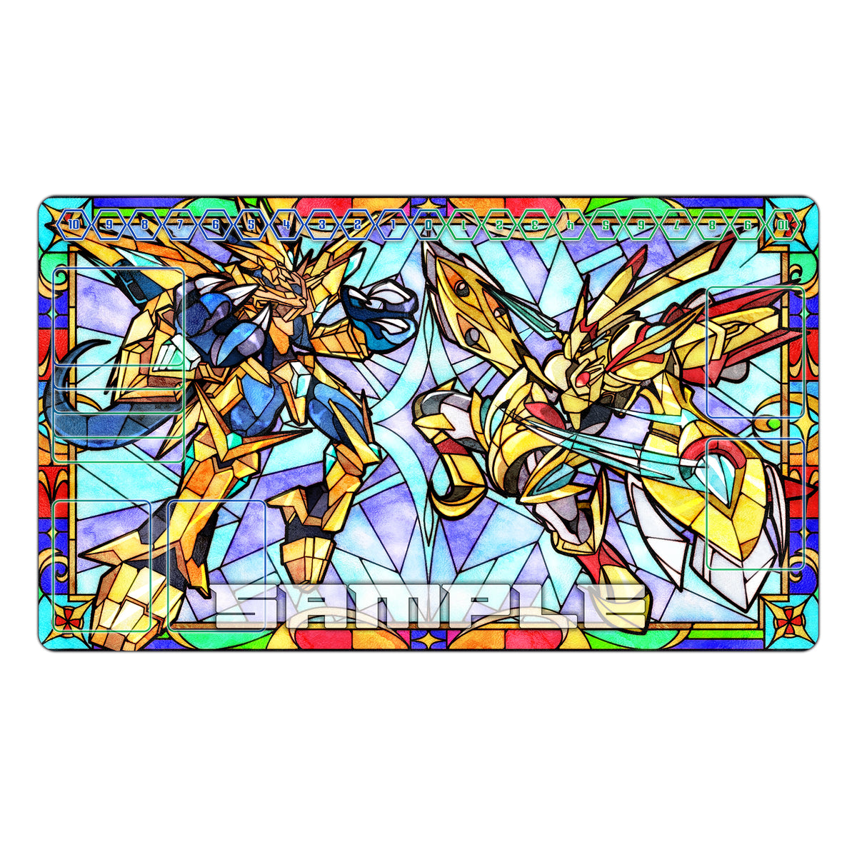 Magnamon X and Rapidmon X Stained Glass Art TCG Playmat – Usagi Draws